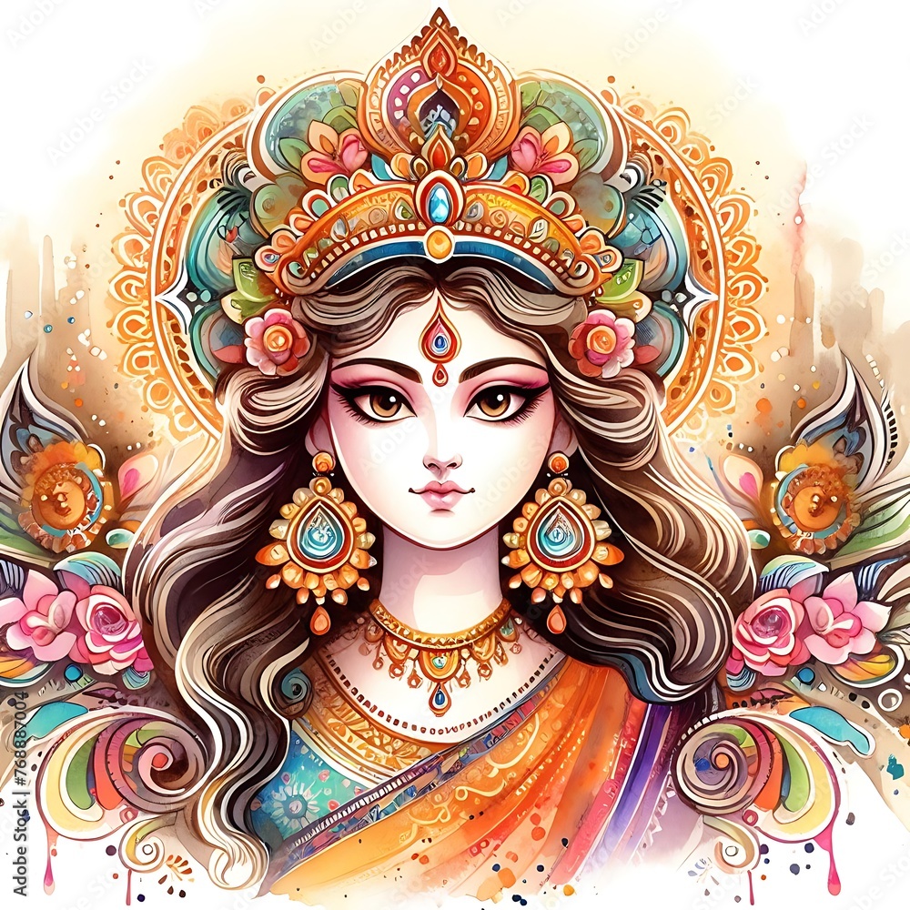 Chaitra Navratri Celebration: Watercolor Illustration Featuring Goddess ...