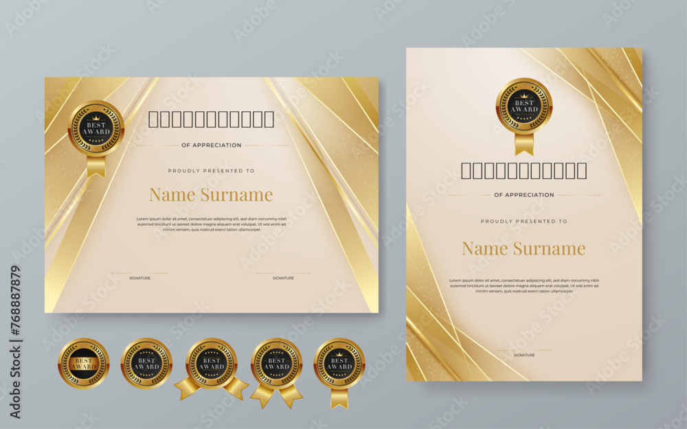 Beige white and gold vector flat and gradient modern certificate ...