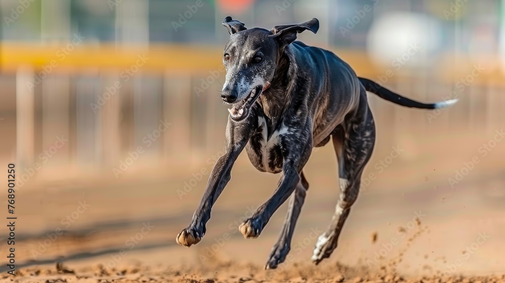 Graceful greyhound puppy racing on track, displaying speed and agility ...