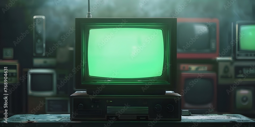 Creating a glitchy retro aesthetic: Vintage green VHS scanlines on a TV ...