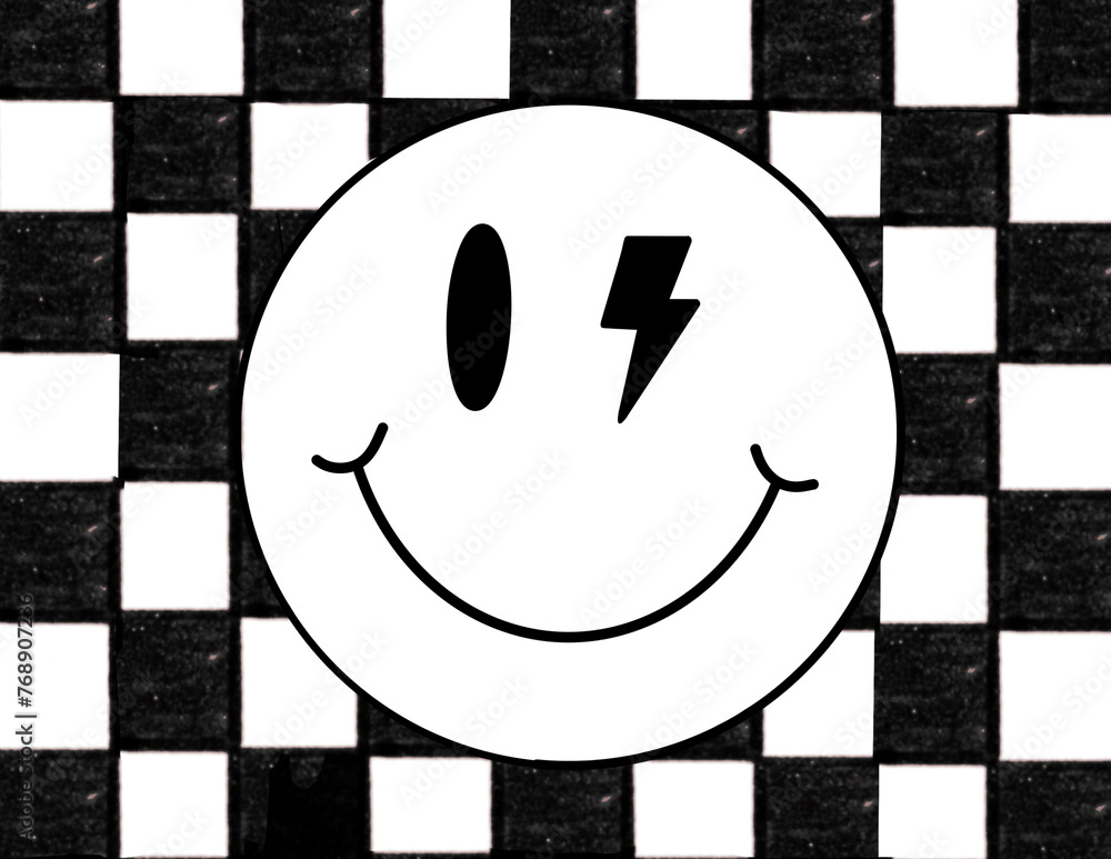 black and white checkered smiley face Stock Illustration | Adobe Stock