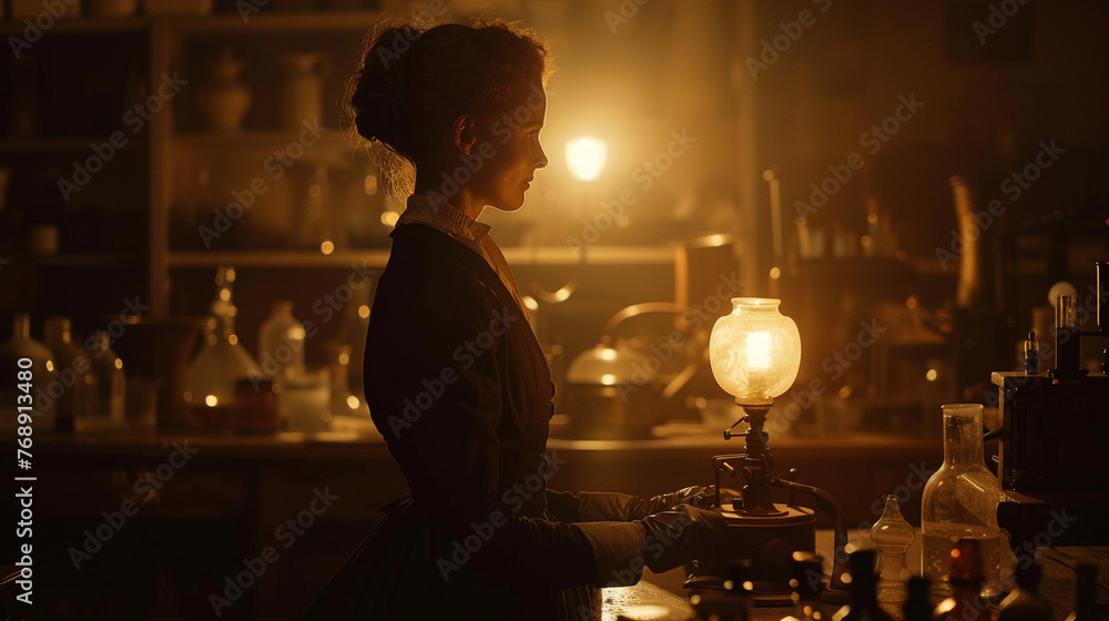 Marie Curie, Nobel Prize, groundbreaking scientist, in her laboratory ...