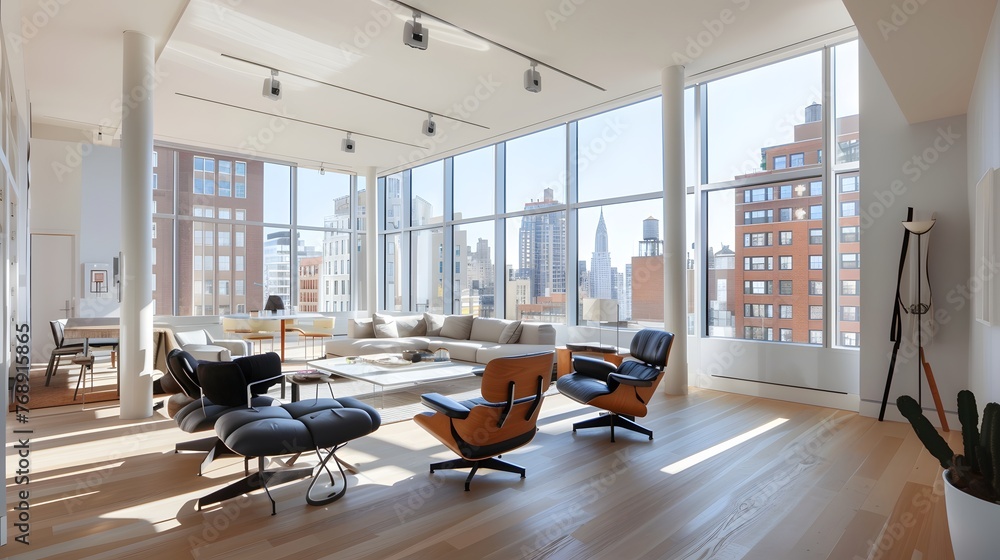 A modern, open-plan apartment where natural light streams in through ...