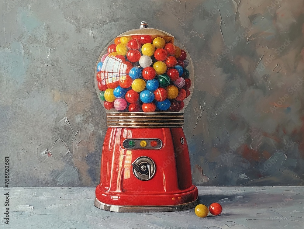 oil painting of gumball machine on a grey background, in an ultra ...
