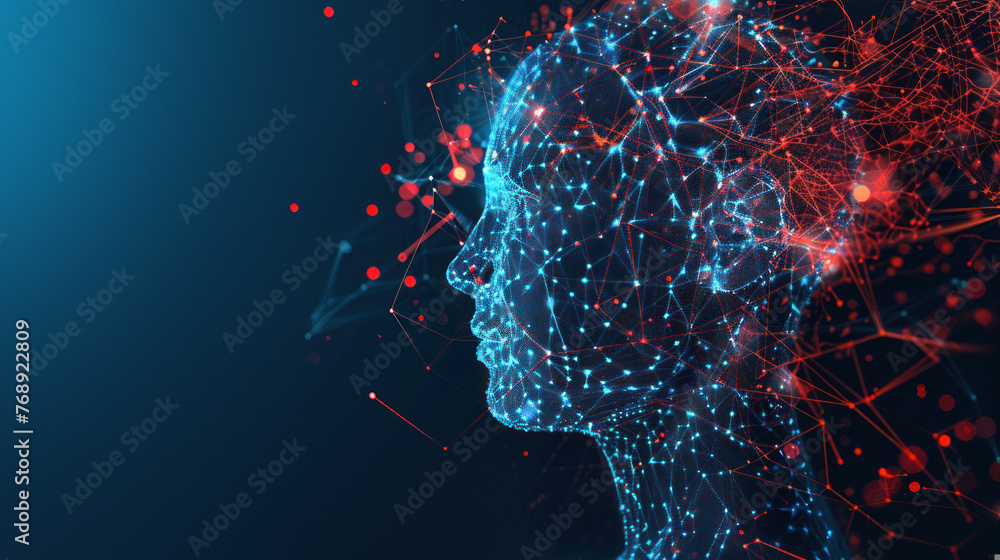 Vivid red and blue neural network visualization within the shape of a ...