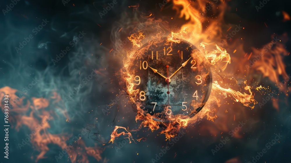 Burning clock on black background created with Generative AI Stock ...