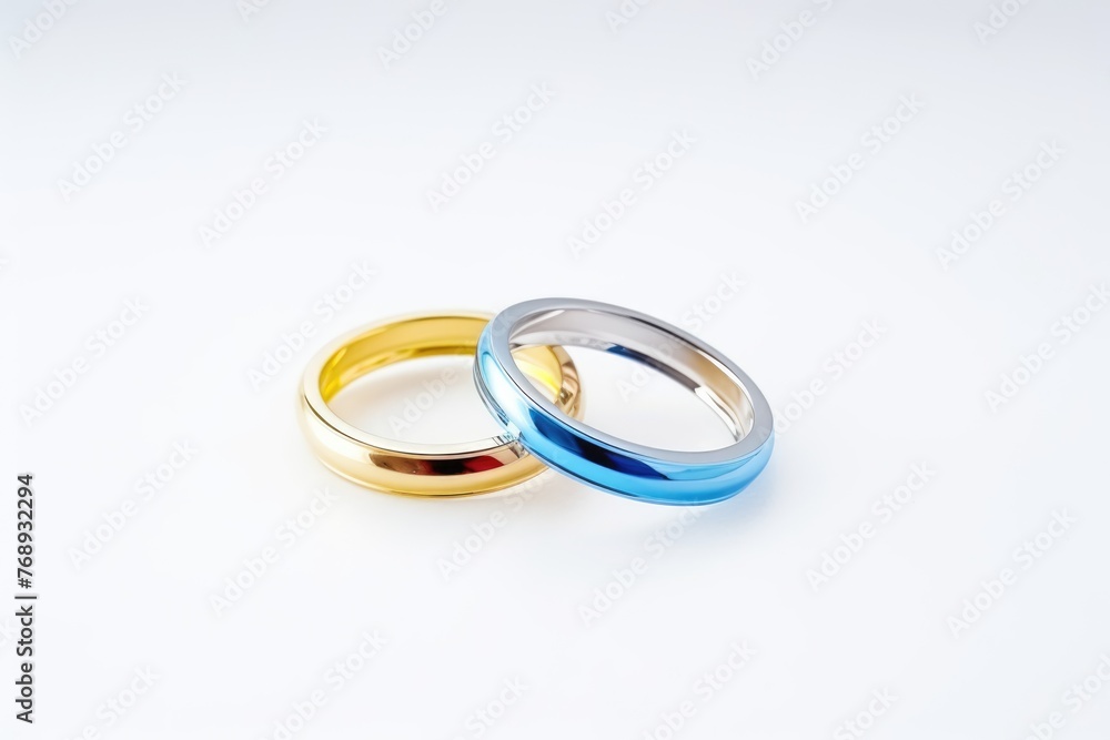 Gold and blue wedding rings representing LGBT marriage. LGBT Wedding ...