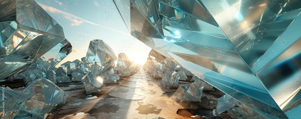 Light fragmentation inside of diamond crystal. abstract design of ...