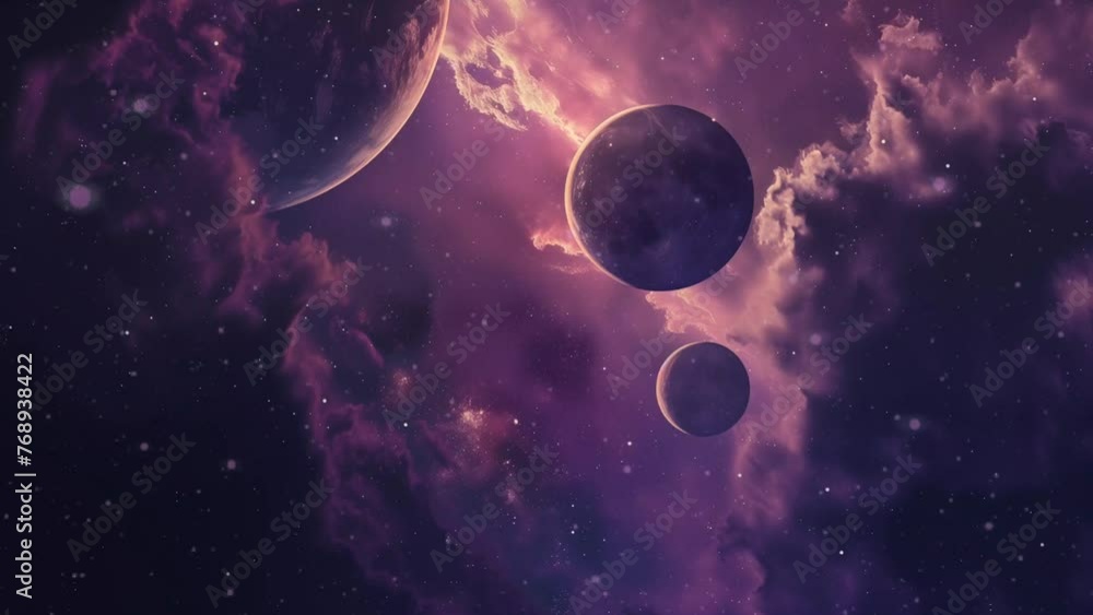 Space exploration concept animation with planets, stars, nebulae ...