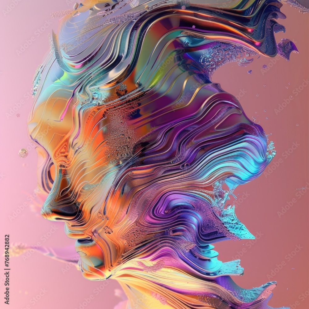 3D representation of a digital glitch with distorted shapes and a ...