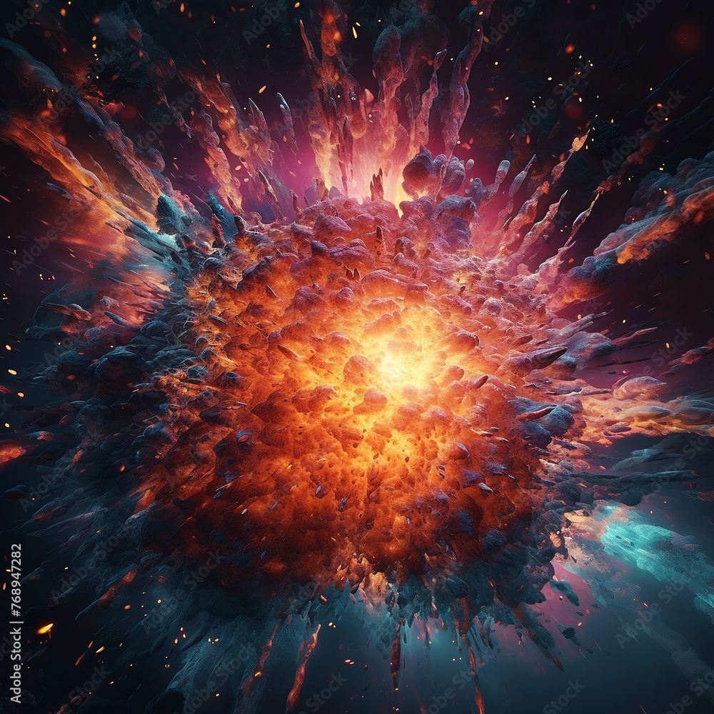 Cosmic Blast capturing the explosive blast energy released, heat and ...