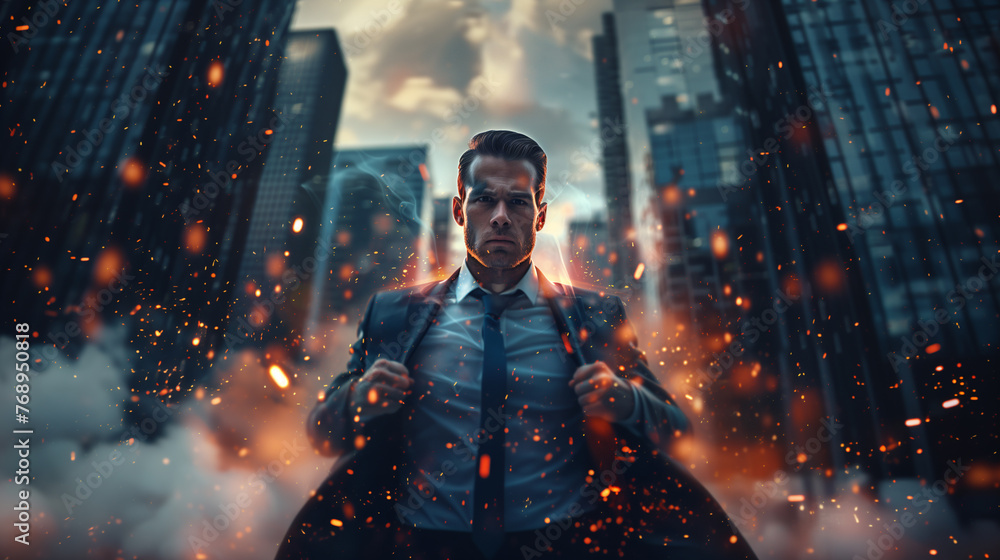 Visualize dynamic empowering scene that features a businessman ...