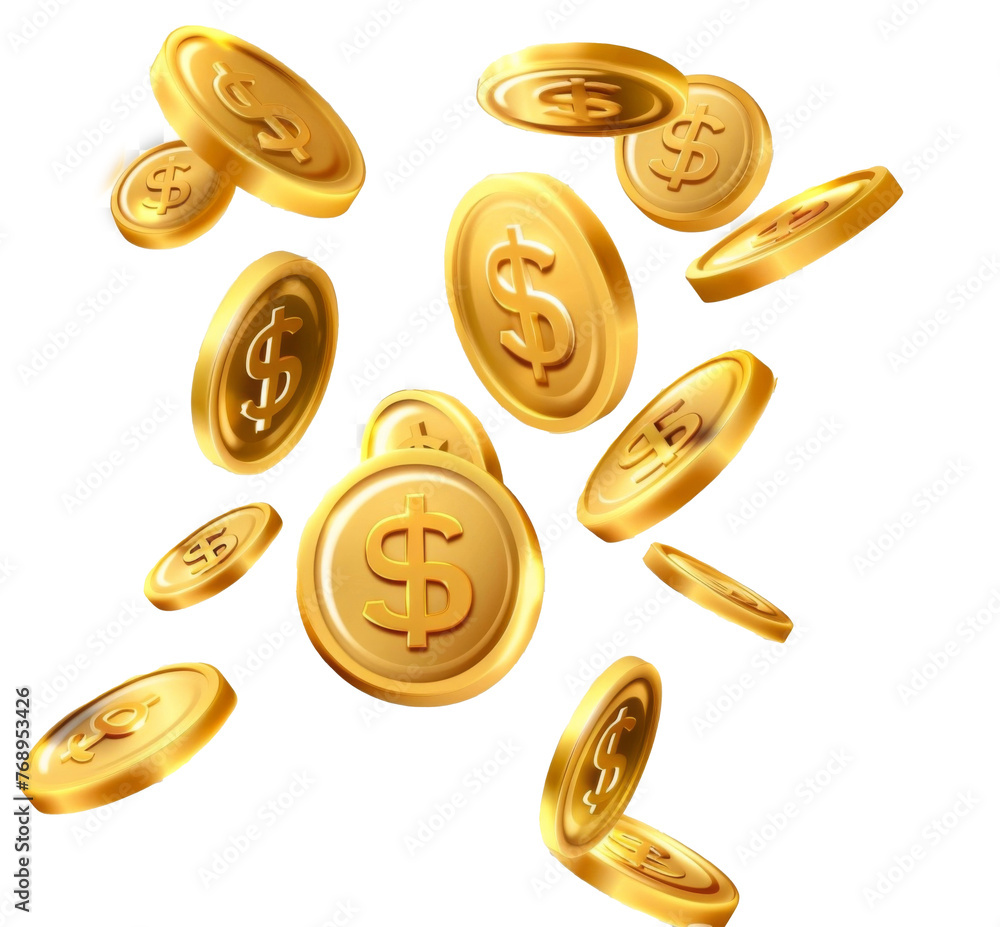 3d gold coins flying isolated on transparent background cutout, PNG ...