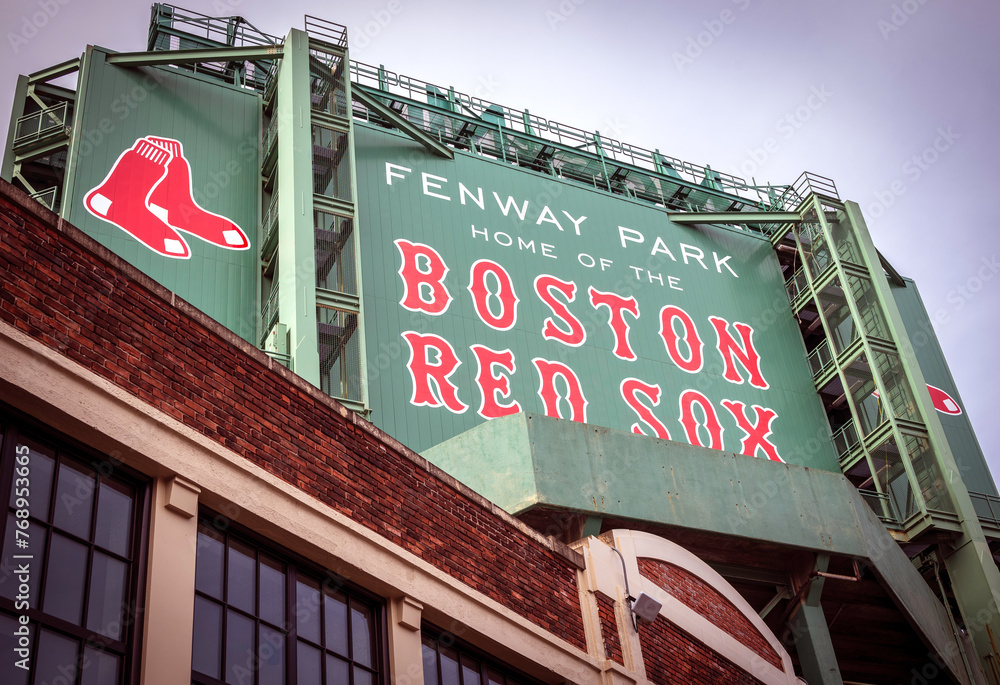 The architecture of the famous and iconic Fenway Park Stadium in Boston, Massachusetts, USA ...