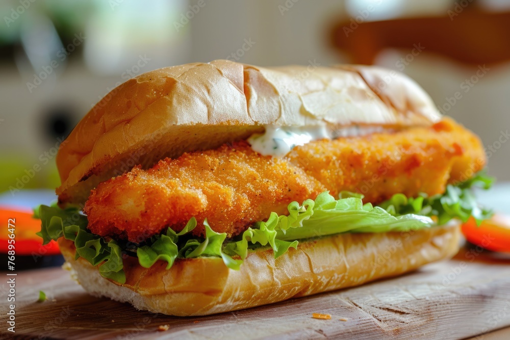 Fried Fish Sandwich with Tartar Sauce. Delicious Breaded Fish in a Bun ...