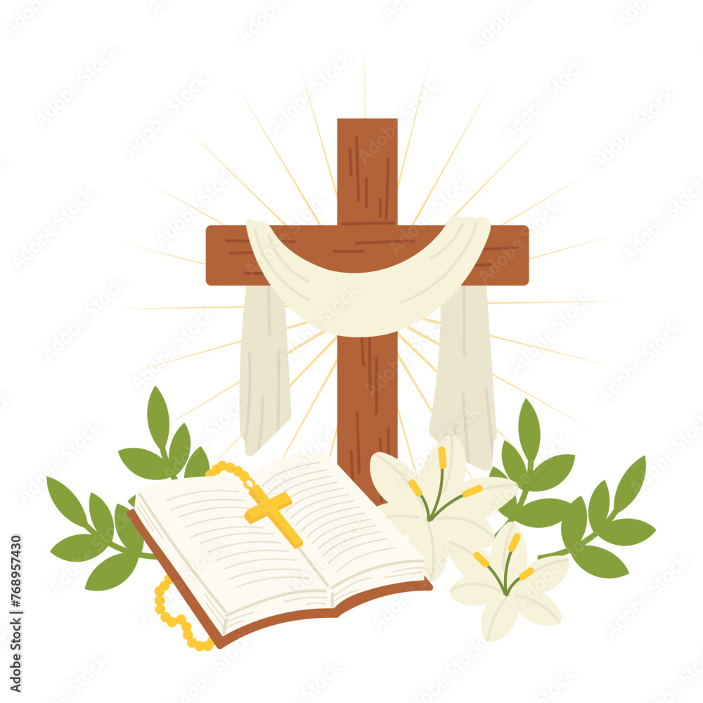 Happy Easter day hand drawn background vector. Religious drawing of ...