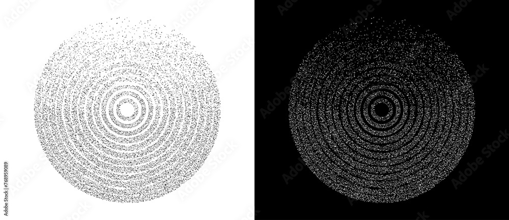Circles with dots as abstract dissolving symbol. Black shape on a white ...