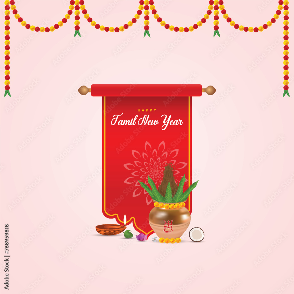 Tamil New Year, Puthandu, with festive elements, Happy Puthandu, Tamil ...