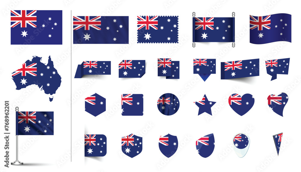 set of Australia flag, flat Icon set vector illustration. collection of ...