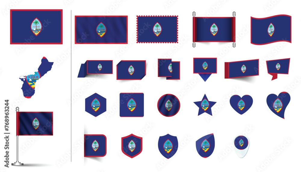 set of Guam flag, flat Icon set vector illustration. collection of ...