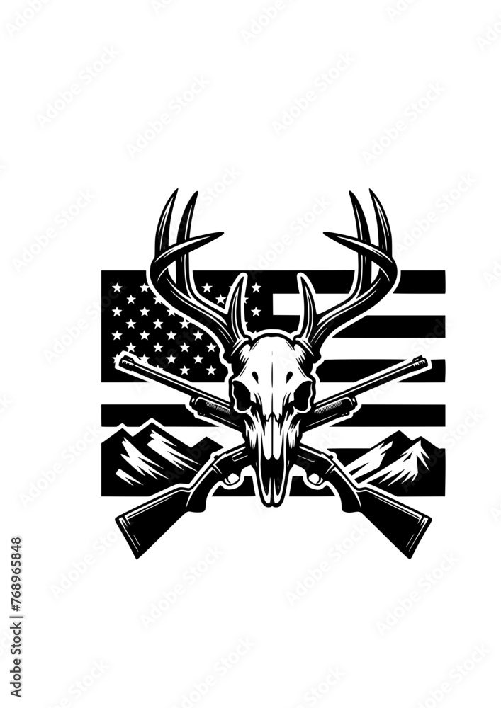 Deer Hunter USA Flag SVG, Deer Antler svg, Deer Skull svg, Hunting svg ...