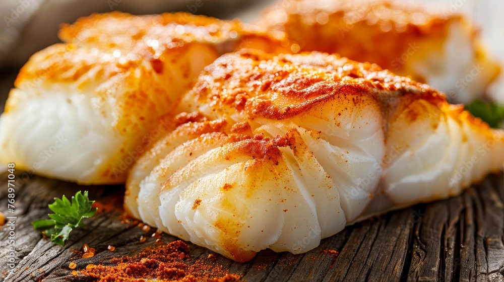 Crispy deep fried breaded fish fillets sizzling, with a golden exterior ...