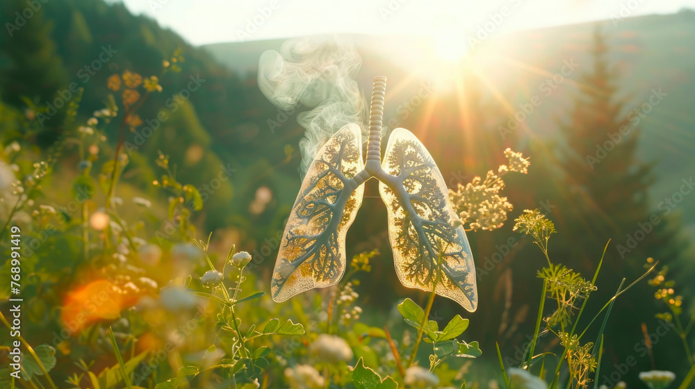 human lungs from tree branches leaves in nature, clean air, importance ...