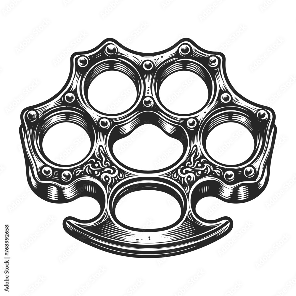 ornately decorated brass knuckles, showcasing detailed engraving style ...