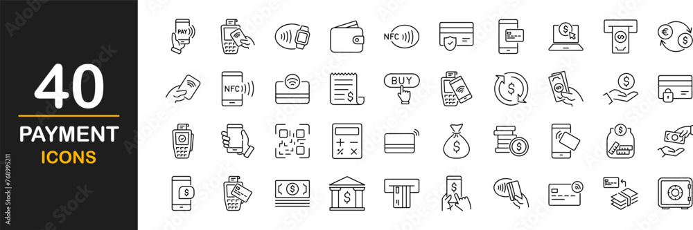 Vetor de Payment. Linear icon set. Payment options. Payment vector ...