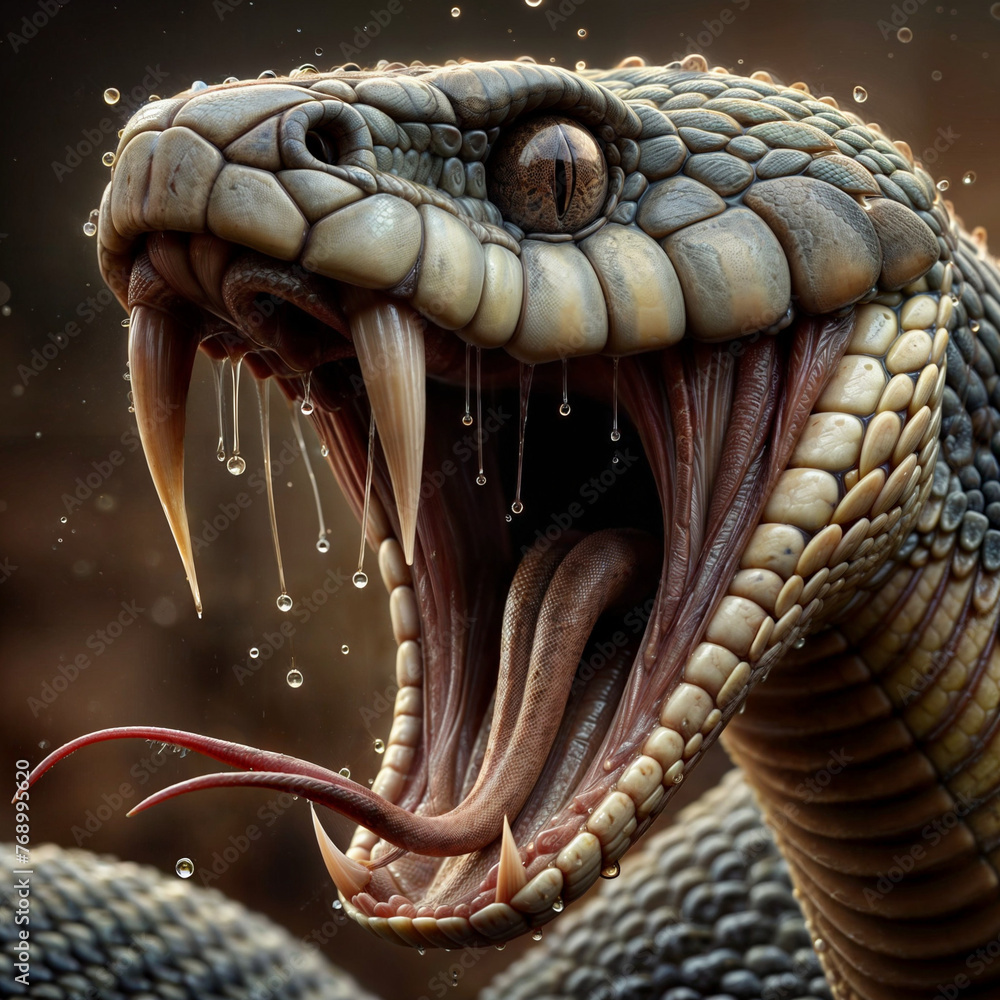 snake with its mouth open, revealing sharp teeth and a forked tongue ...