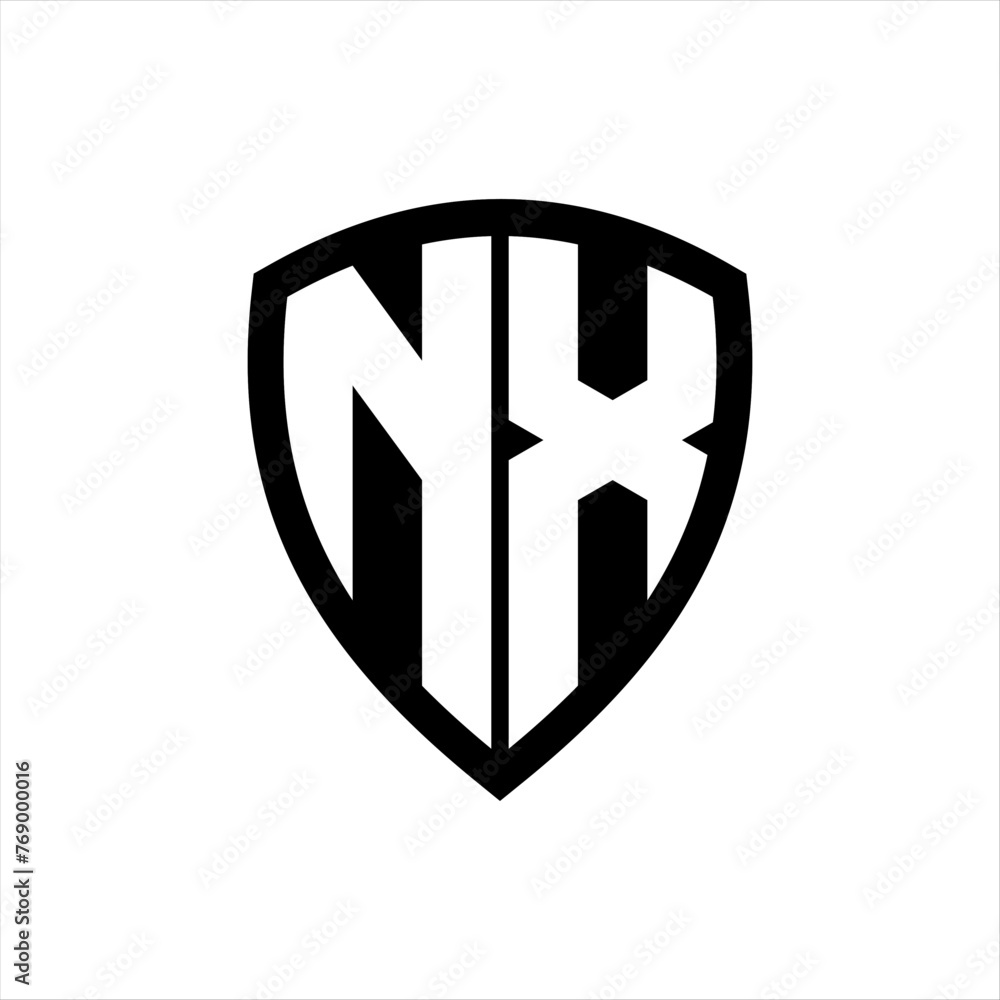 NX monogram logo with bold letters shield shape with black and white ...
