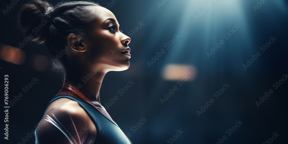 Pretty black woman Gymnast athlete. Sports, diversity and inclusion concept. Related to the ...