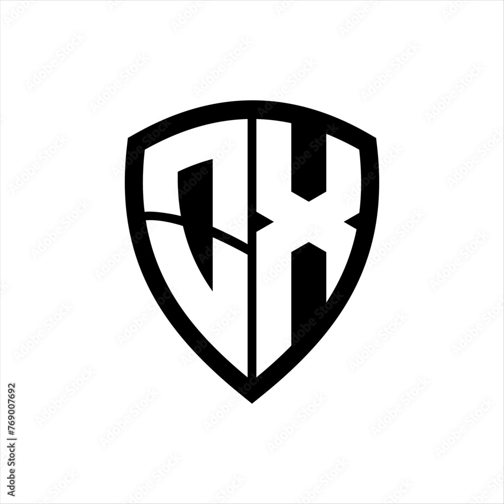 OX monogram logo with bold letters shield shape with black and white ...