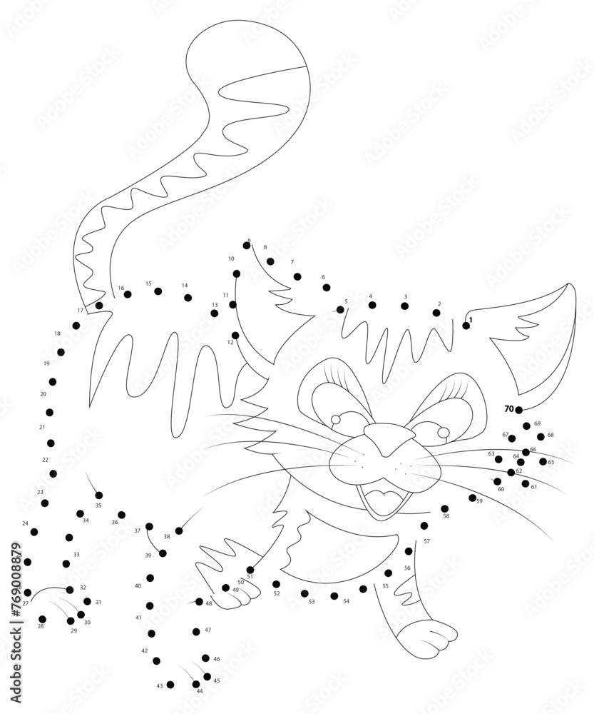 Dot To Dot Cat coloring page for kids and adults . Dot To Dot Cat ...