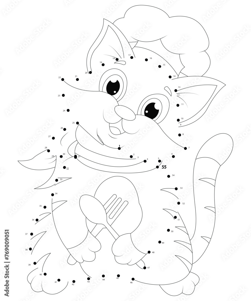 Dot To Dot Cat coloring page for kids and adults . Dot To Dot Cat ...
