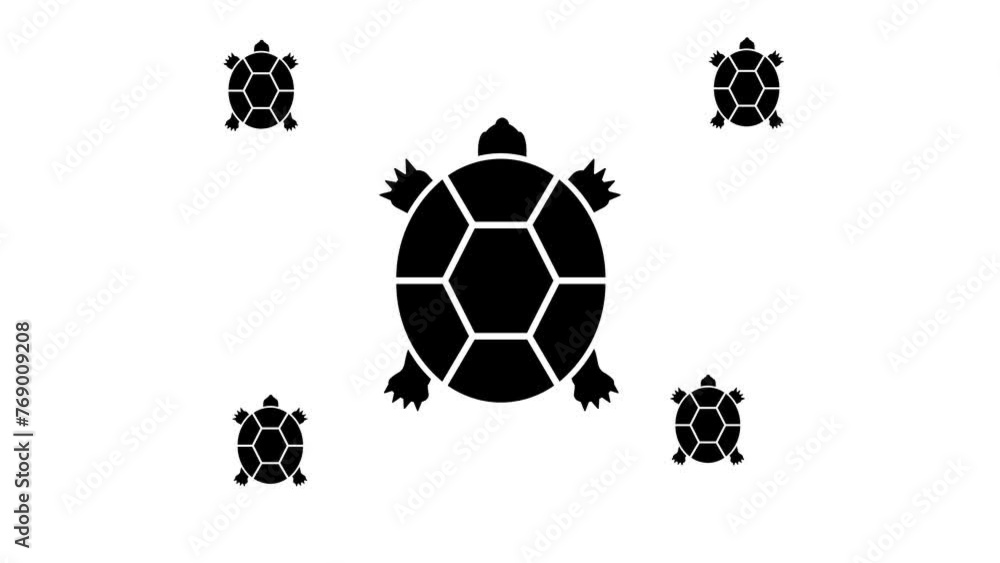 Zoom in and out animation the turtle symbol. Large black symbol in the ...