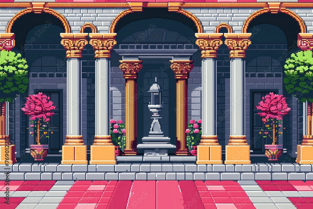 8bit game floor, ancient temple, random hues, worn stone with old ...