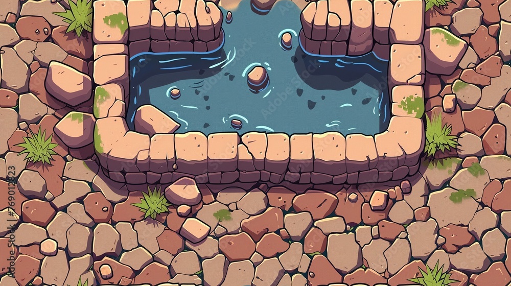 Colorful swamp ground for 8bit game, with pixel water pools, topdown ...