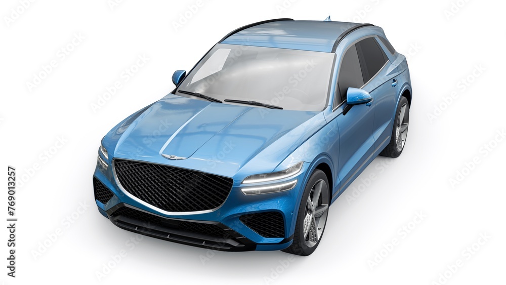 Miami. USA. March 16, 2024. Genesis GV70 2022. Premium light blue ...