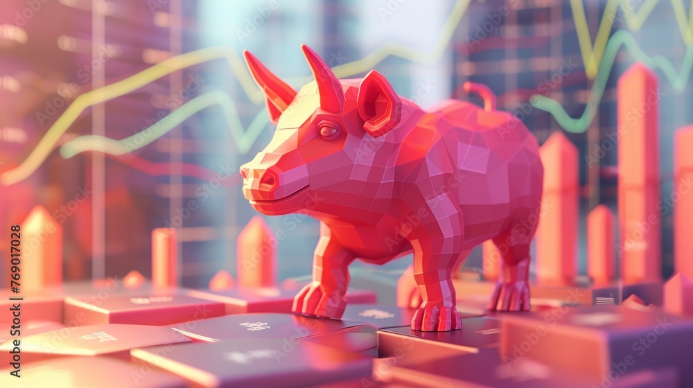 Digital illustration of a red bull in a graph environment representing ...