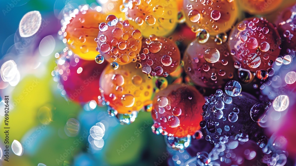 grapes with a spectrum of colors from green to deep purple, all with ...