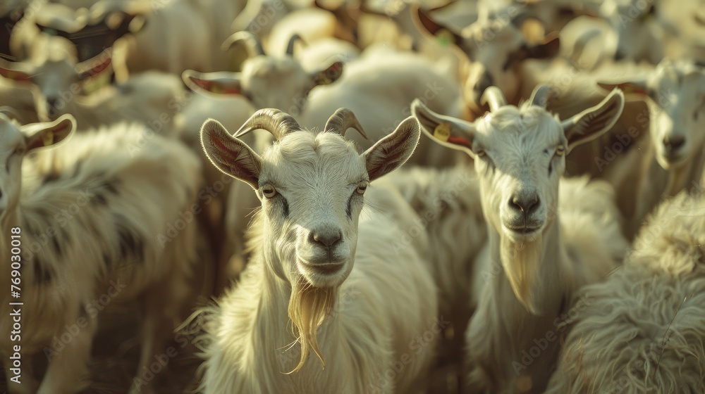 beauty as a multitude of goats stand gracefully in their pen, embodying ...
