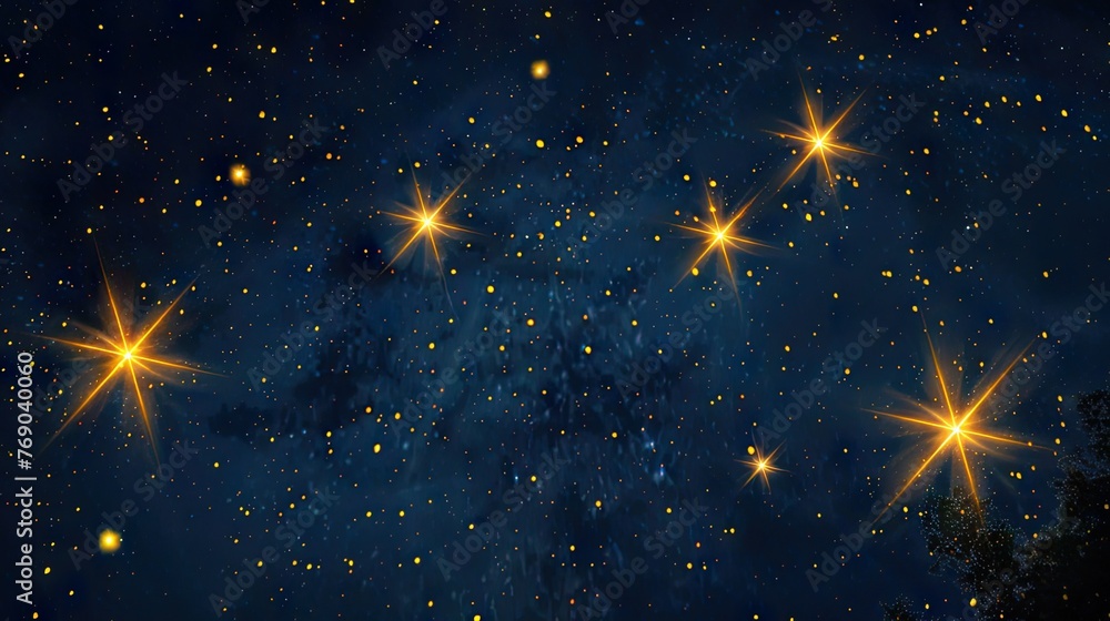 Behold the celestial beauty of golden stars against a dark blue canvas ...