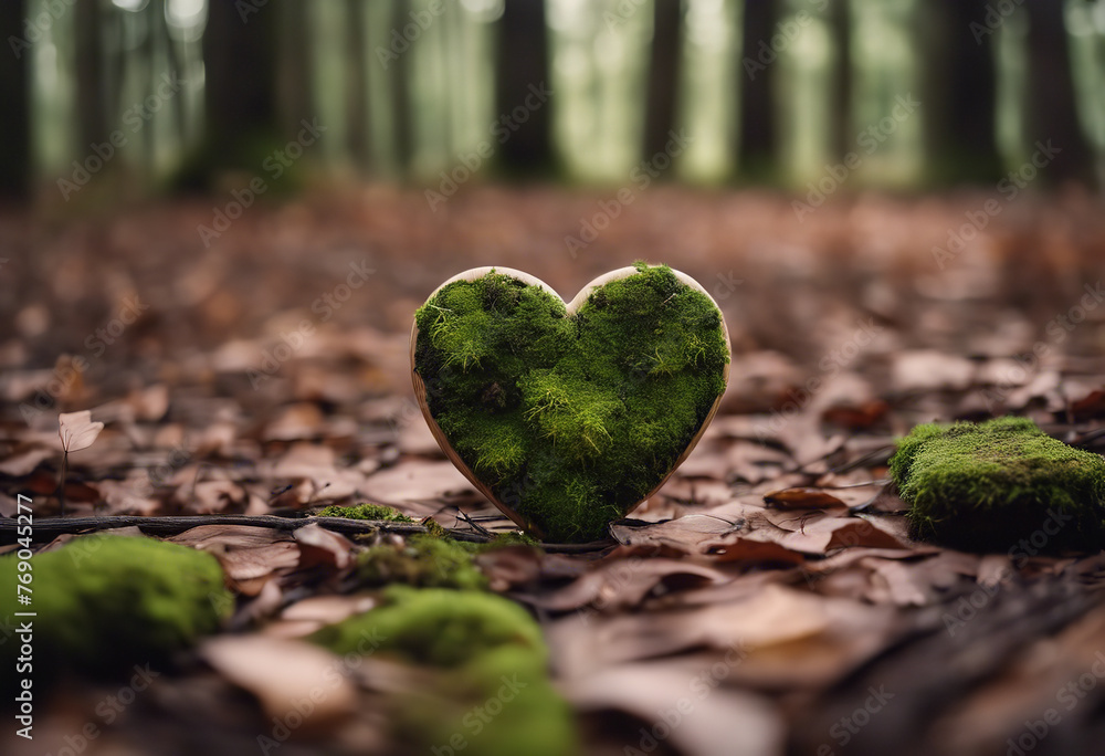 Forest Dig Cemetery, Funeral Background Closeup Of Wooden Heart On Moss ...