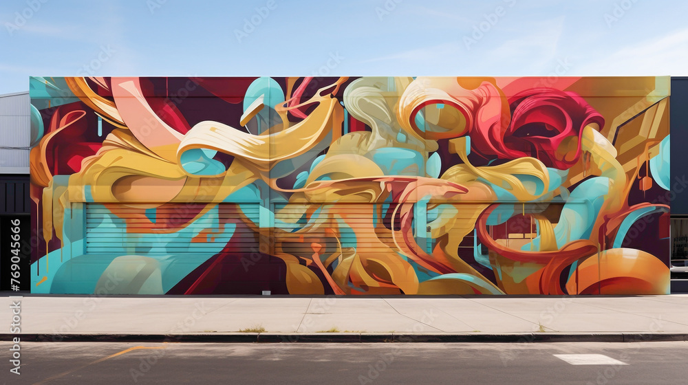 Graffiti-style lettering emerges from a tapestry of abstract shapes ...