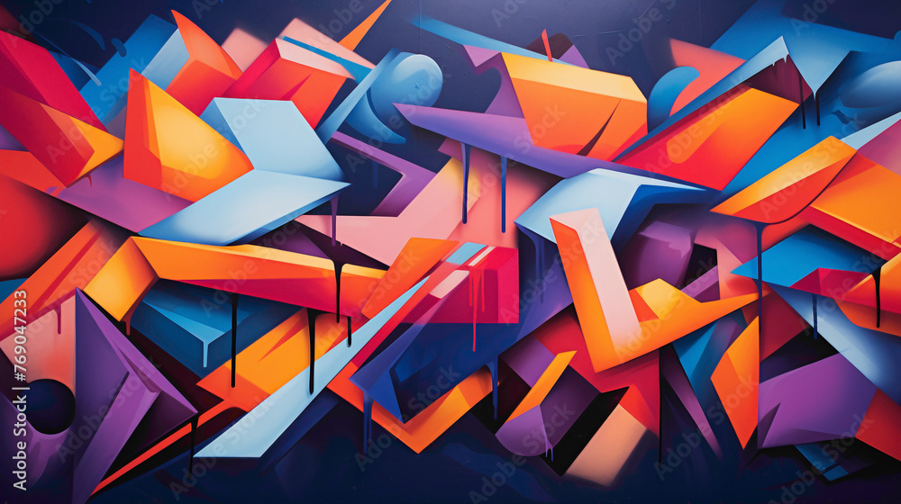 Graffiti-inspired lettering intertwines with geometric abstract ...