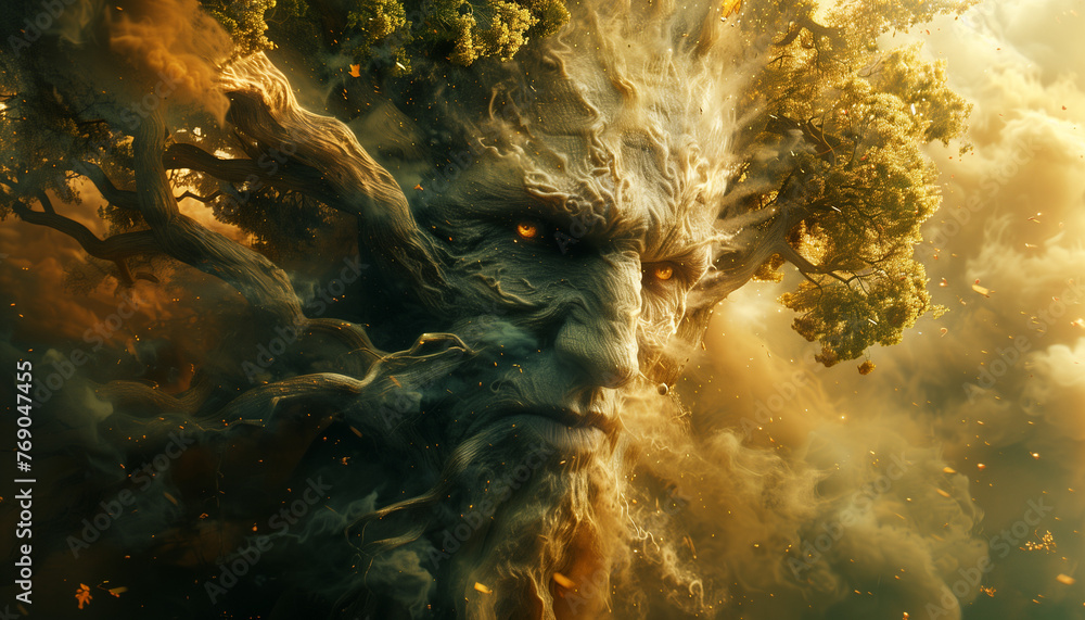 Silhouette of god's face in the clouds. A vision of the biblical ...