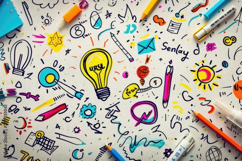 Colorful doodles on white background - Vibrant and creative collection ...
