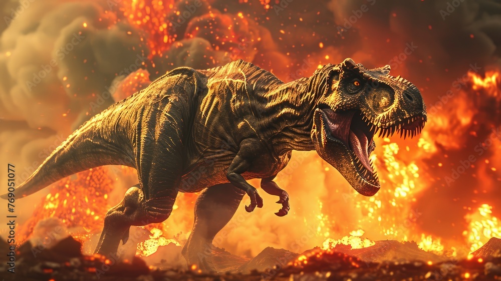 Intense T-Rex rampage amidst fiery chaos - The same fearsome ...