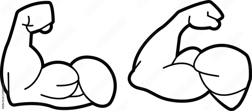 Arm muscle flex strong emoji line black icon set . Bodybuilder vector ...